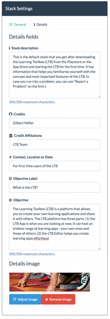 Stack editor: Screen and stack settings – Learning Toolbox Support
